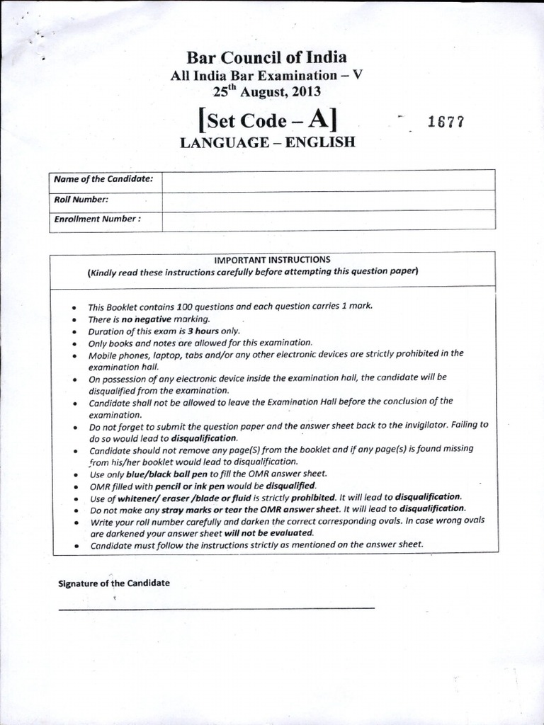 AIBE-5-Set - A - Paper and Answer Key | PDF