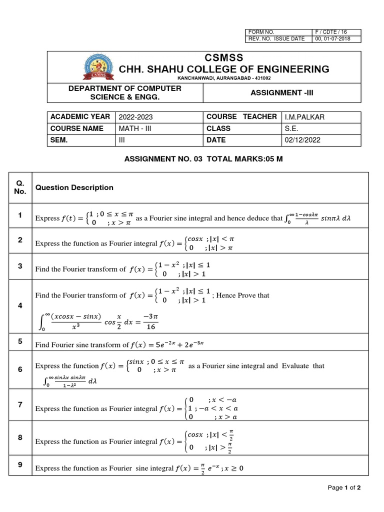 Fourier Transforms and Integrals: Solved Problems on Fourier Sine and ... Fourier Transforms and Integrals: Solved Problems on Fourier Sine and ...