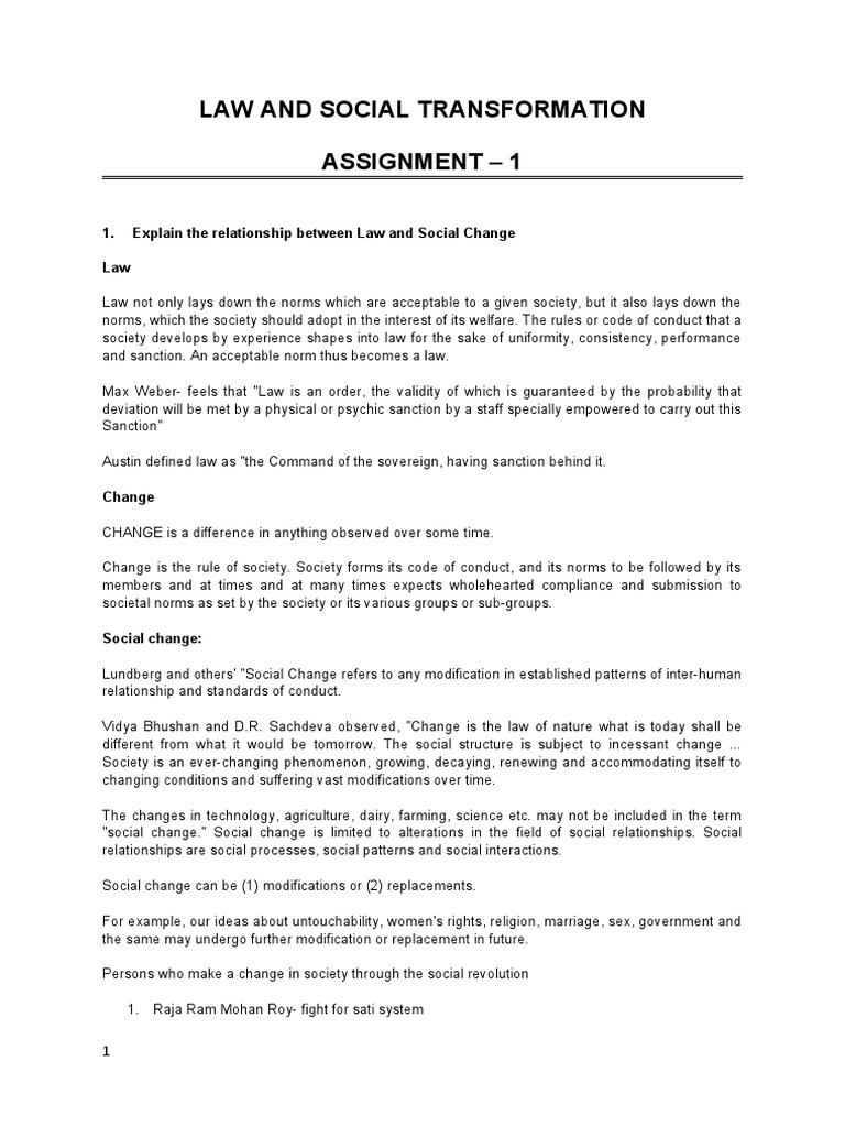 Law of Socal Transformation Assignment 1 | PDF | Justice | Crime & Violence