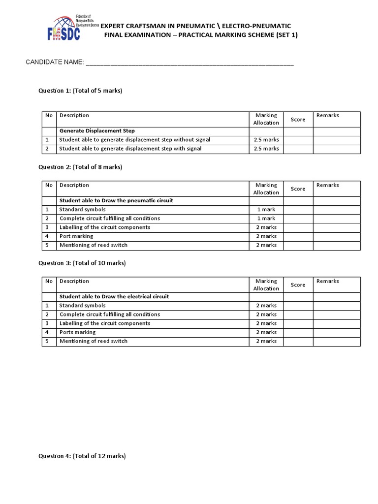 Practical Marking Scheme Set 1 | PDF | Relay | Switch
