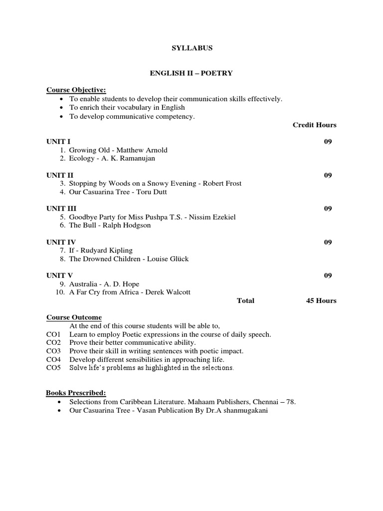 English II Poetry Syllabus Overview | PDF | Poetry