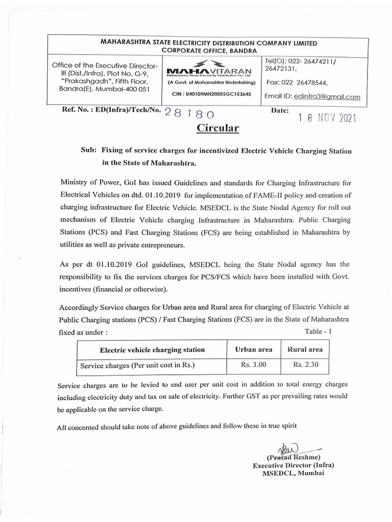 EVCS Service Charge Circular | PDF
