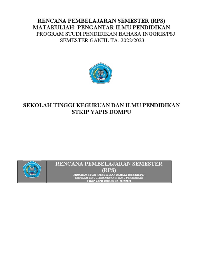 RPS PENGANTAR ILMU PENDIDIKAN BING Dan PSJ | PDF