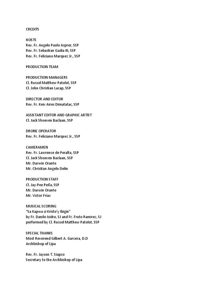 Production Credits for SSP Project | PDF | Social Science | Art