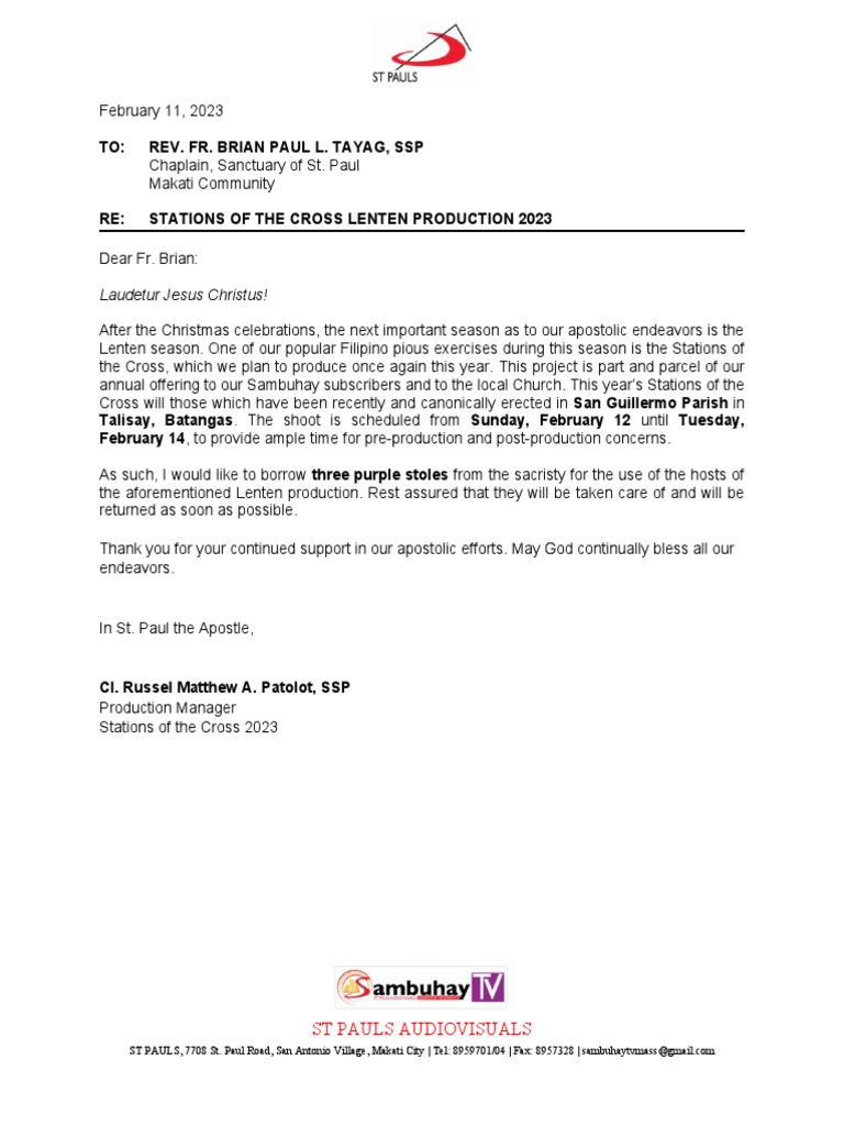 Letter For Request - Sacristy | PDF