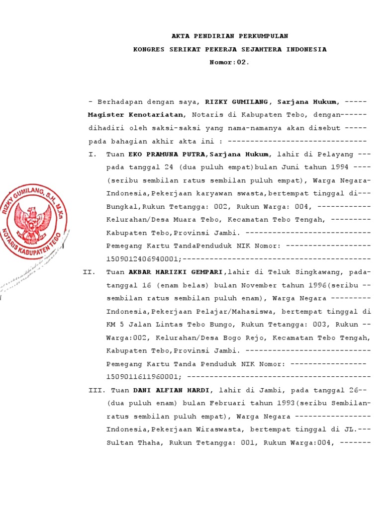 Akta Pendirian Perkumpulan Kspsi | PDF