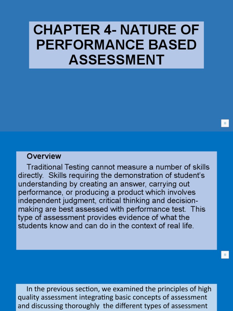 Chapter 4-Nature of Performance-Based Assessmenrt | PDF | Educational ...