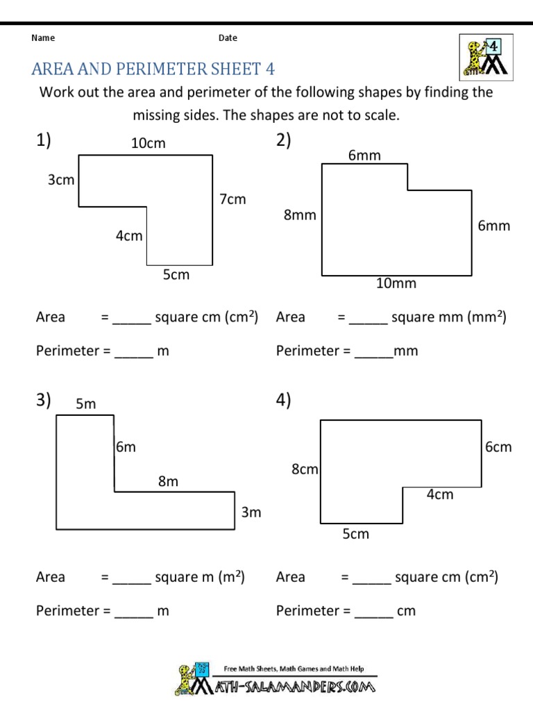 Calculating Area and Perimeter: A Worksheet with Four Geometry Problems ... Calculating Area and Perimeter: A Worksheet with Four Geometry Problems ...