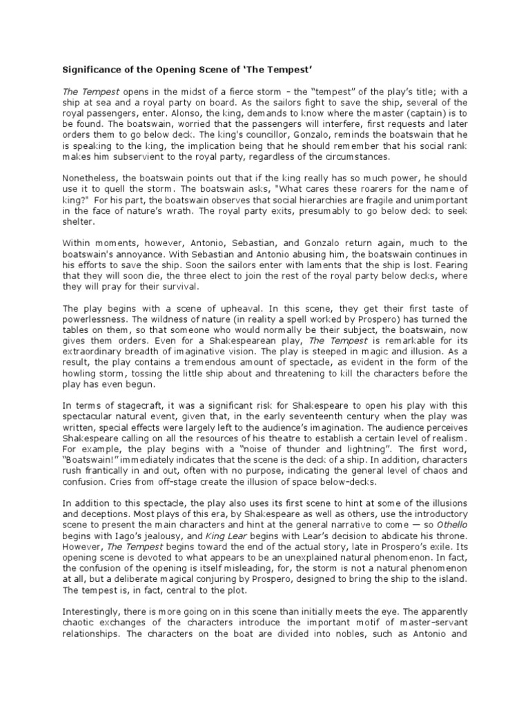 The Tempest Opening Scene Significance | PDF | The Tempest | William Shakespeare