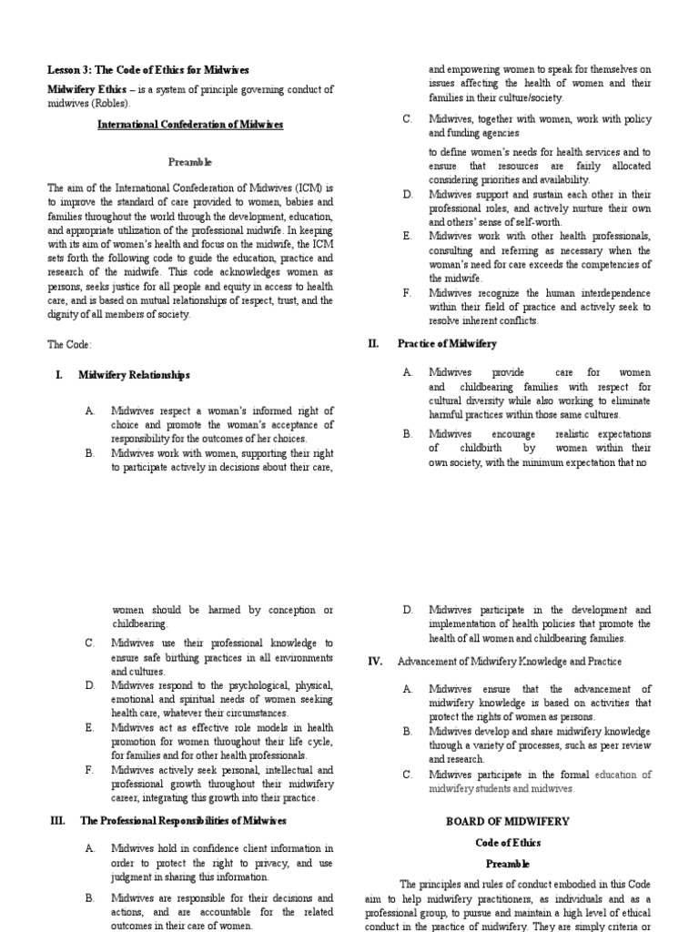 Code of Ethics For Midwives | PDF | Midwife | Midwifery