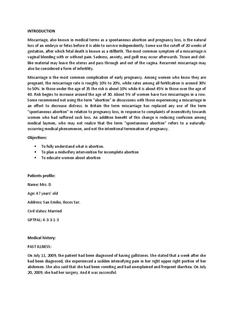 Case Study On Spontaneous Abortion | PDF | Miscarriage | Ovary