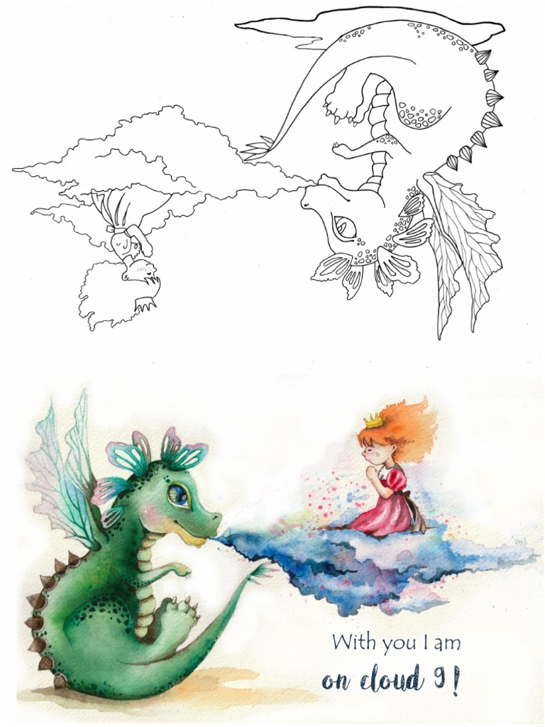 Dragon Princess Free Printable Card Colouring Page and Art Prompt | PDF