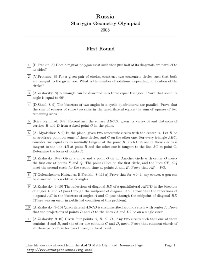 Russian Sharygin Geometry Olympiad (2008-2012) | PDF | Triangle | Circle