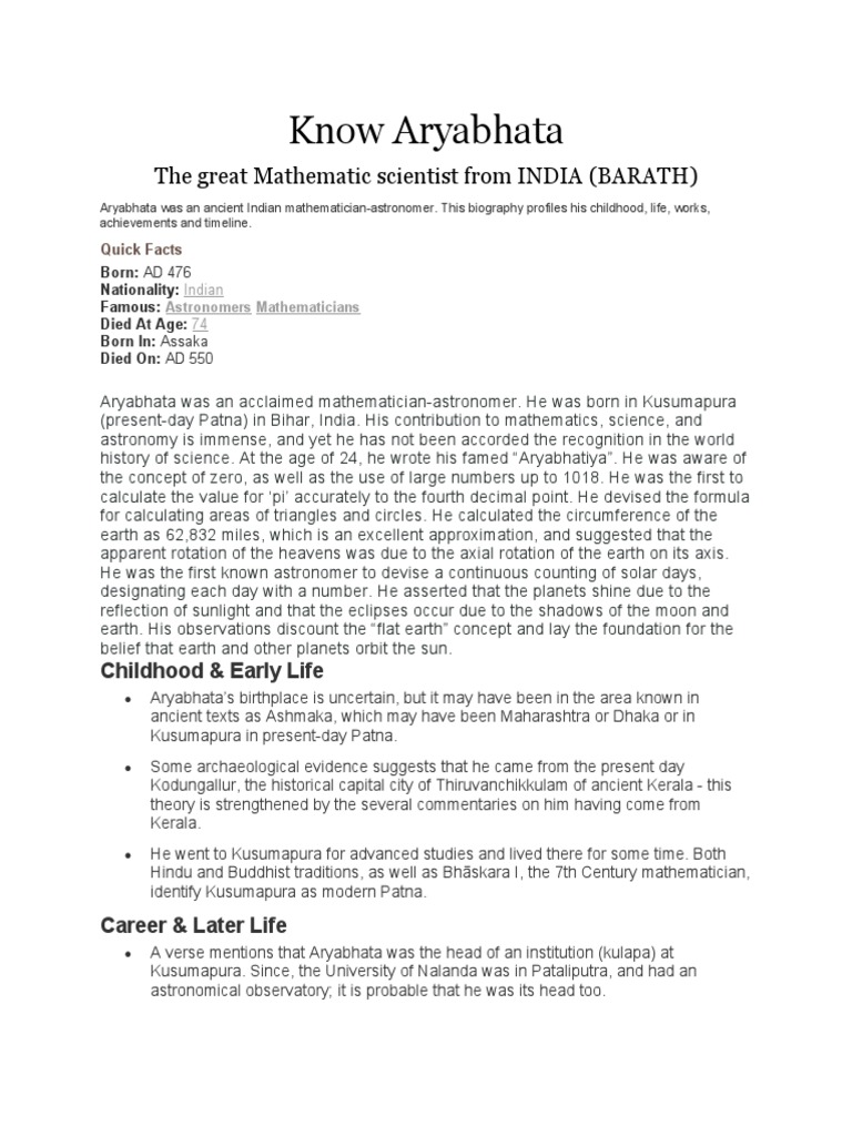 Aryabhatta The The Great Indian Mathemat | PDF | Astronomy | Mathematics