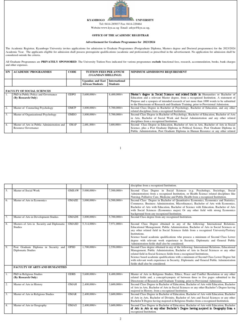 Graduate Studies Advert 2023 2024 FINAL | PDF | Bachelor's Degree ...