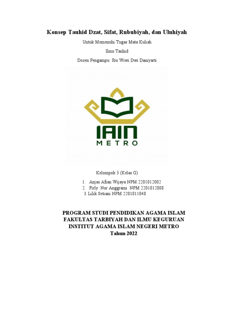 03 Konsep Tauhid Dzat, Sifat, Rububiyah, Dan Uluhiyah | PDF