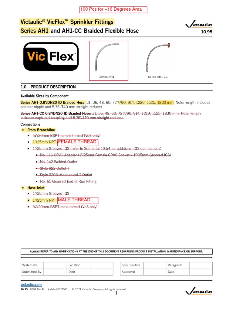 Victaulic Flexible Hose Connecting To Regular Reliable Sprinkler | PDF ...