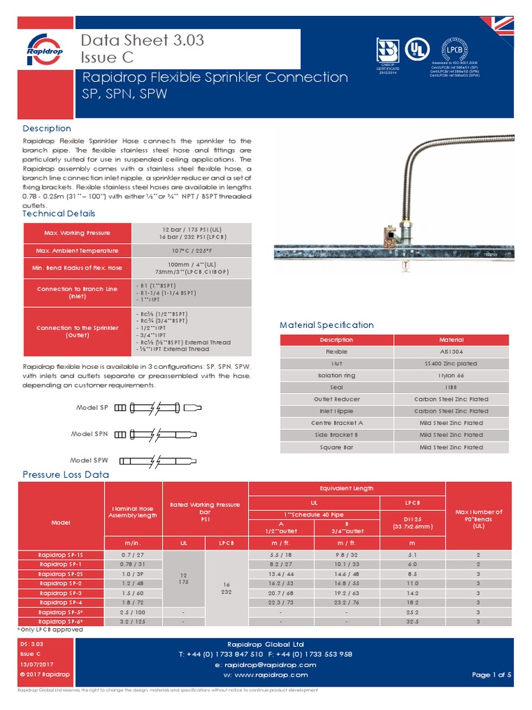 Flexible Sprinkler Connection | PDF | Pipe (Fluid Conveyance) | Fire ...