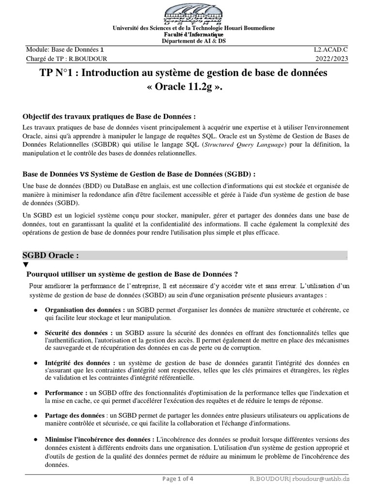 TP1 BDD | PDF | Bases de données | SQL
