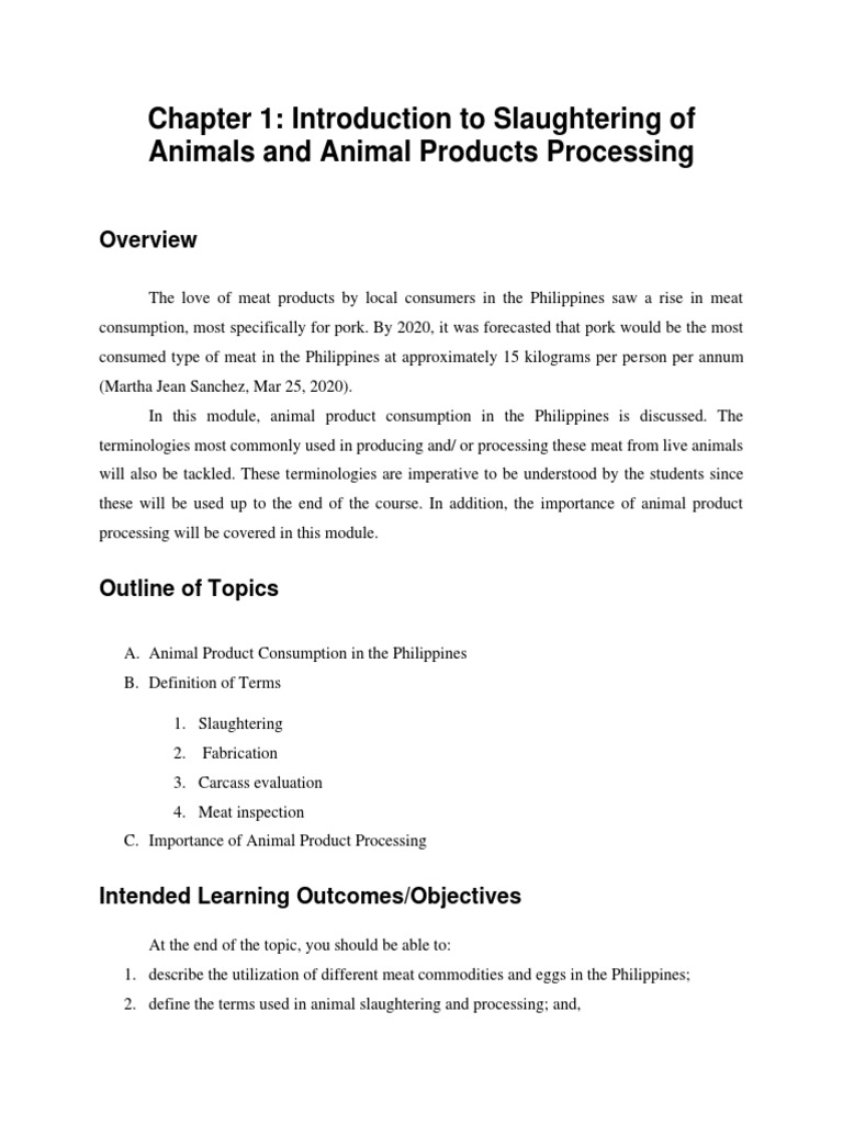 AGRIC-114 - Chapter 1: Introduction To Slaughtering of Animals and ...