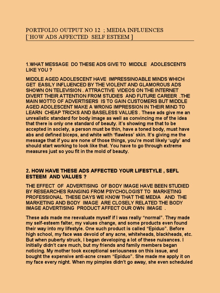 Portfolio Output No 12 | PDF | Body Image | Self Esteem