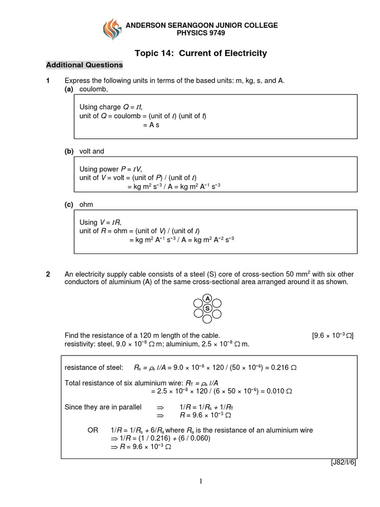 2022 ASRJC H2 Current of Electricity AQ Solns | PDF | Electrical ...
