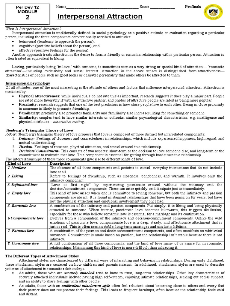 Module 2 - Interpersonal Attraction | Download Free PDF | Interpersonal Attraction | Love
