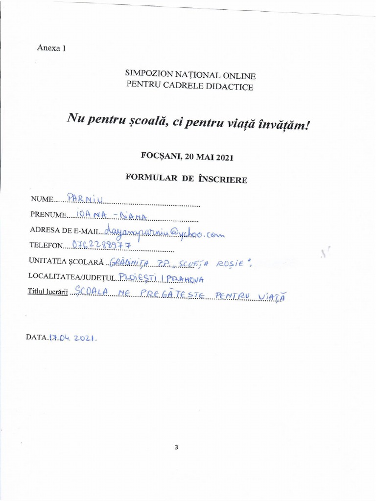 Fisa de Inscriere | PDF