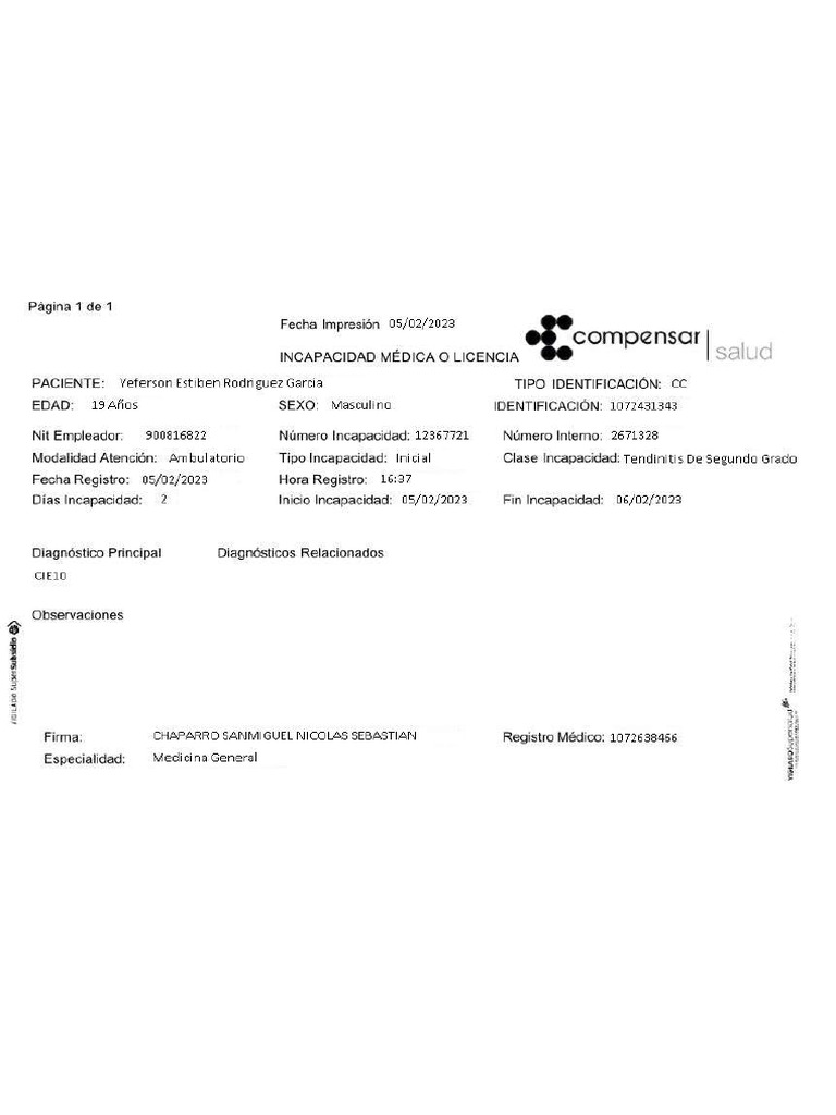 Incapacidad Compensar | PDF