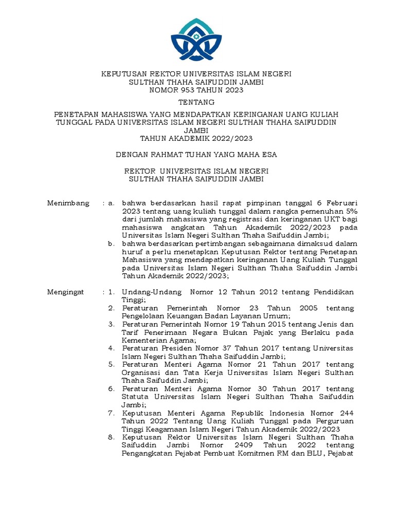 Pengumuman Keringanan UKT UIN Jambi | PDF