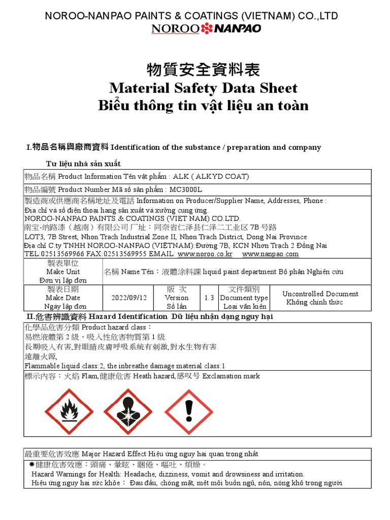 MC3000L MSDS | PDF