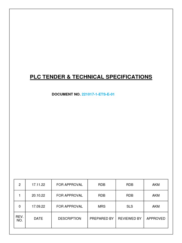 PLC Tender - R2 - 17.11.22 | PDF | Programmable Logic Controller | Specification (Technical ...