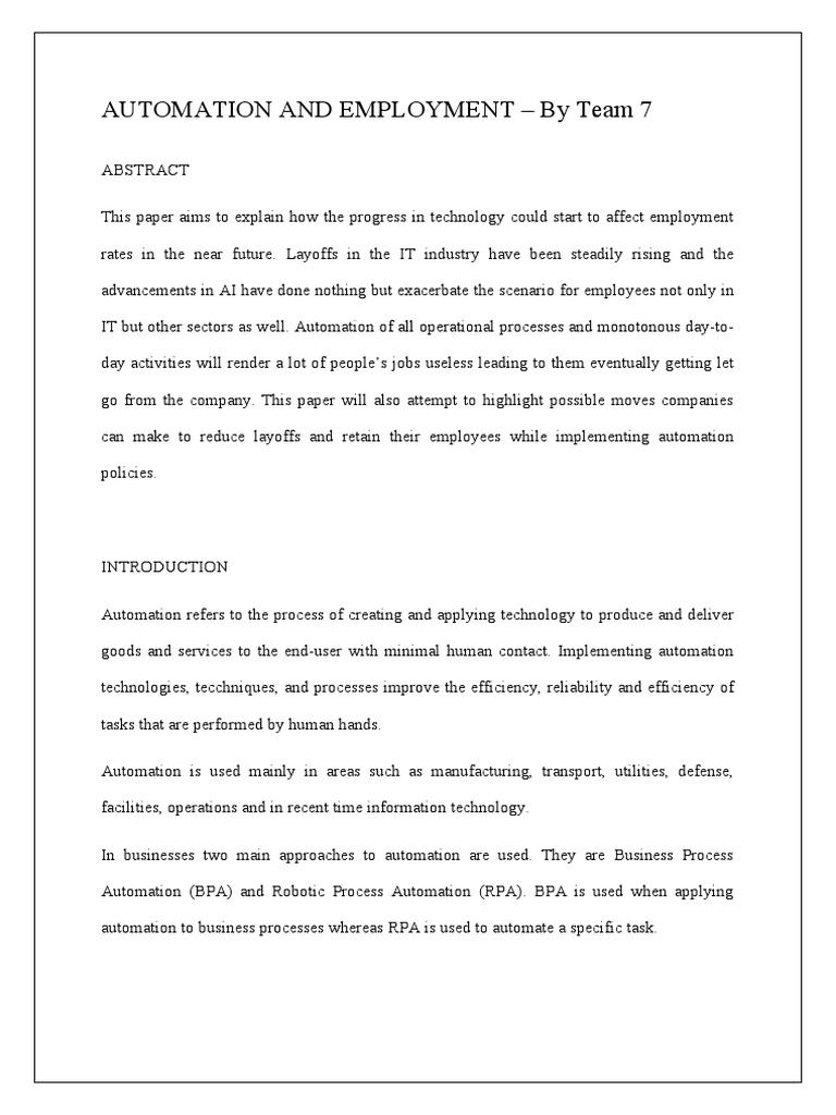 RM Paper On Automation and Employment | PDF | Automation | Artificial ...