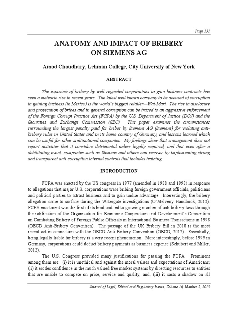 Siemens AG Bribery Case Analysis | PDF | Bribery | Corruption