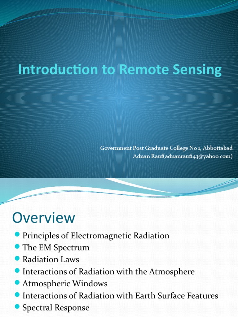 Lecture 1 Intro To Remote Sensing | PDF | Electromagnetic Radiation | Electromagnetic Spectrum