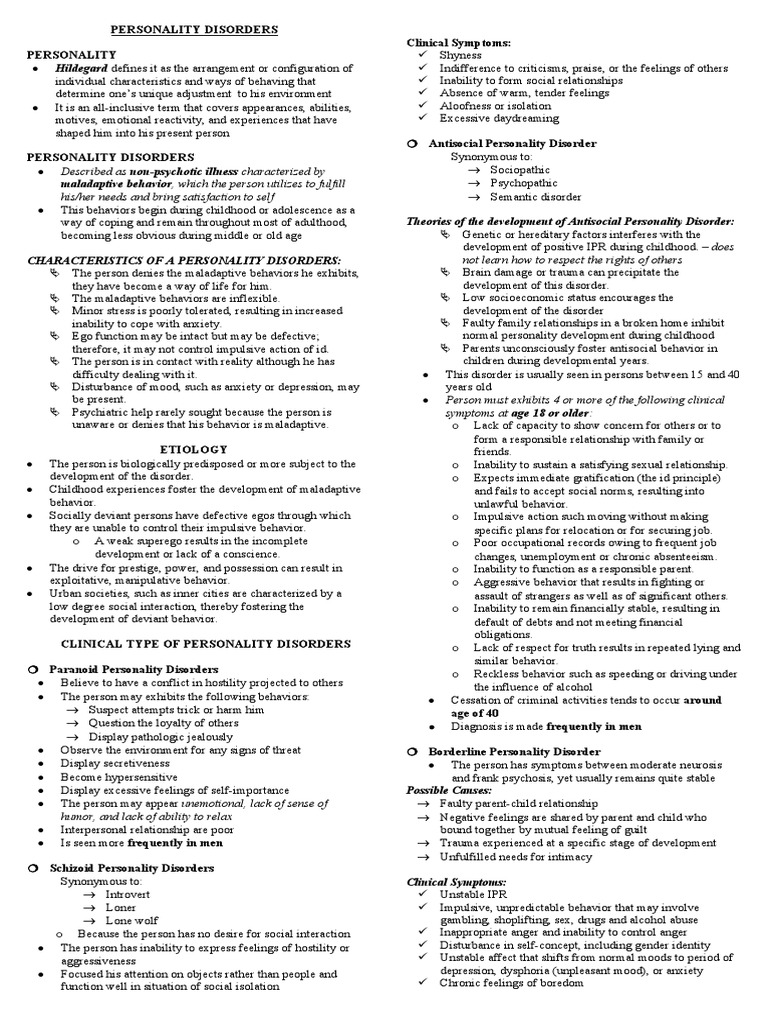 NCM 117 Personality Disorders | PDF | Personality Disorder | Mental ...