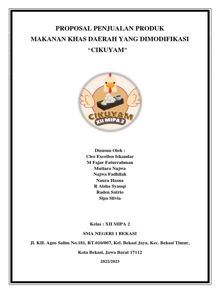 Proposal Penjualan Produk Makanan Khas Daerah yang Dimodifikasi_Cikuyam ...
