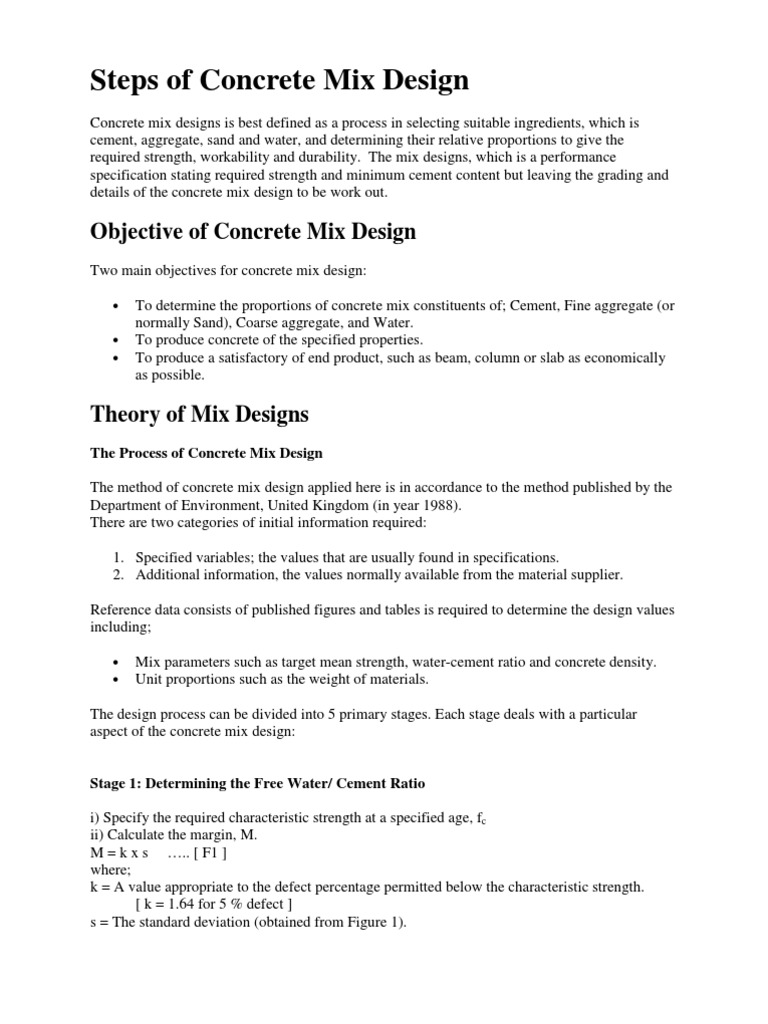 Concrete Mix Design Steps | PDF | Concrete | Construction Aggregate