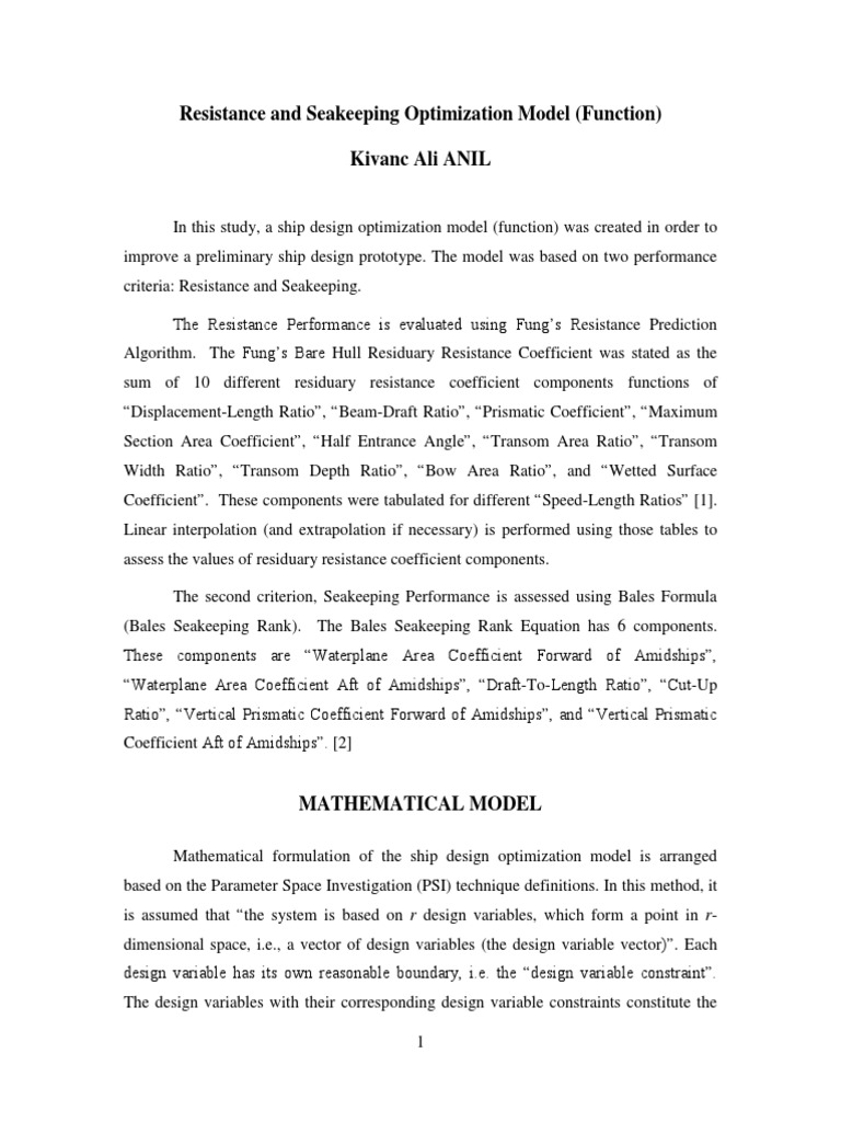 Fung Resistance and Bales Seakeeping Optimization Model | PDF ...