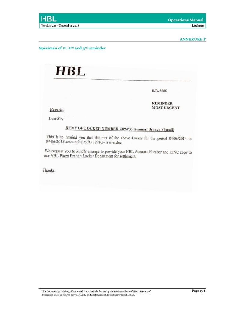 Locker Reminder Letter | PDF