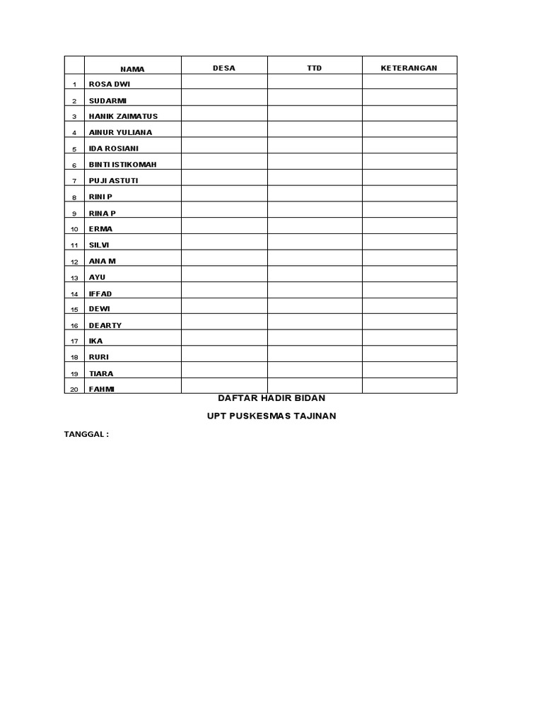 Absensi Daftar Hadir Bidan | PDF | Agama & Spiritualitas