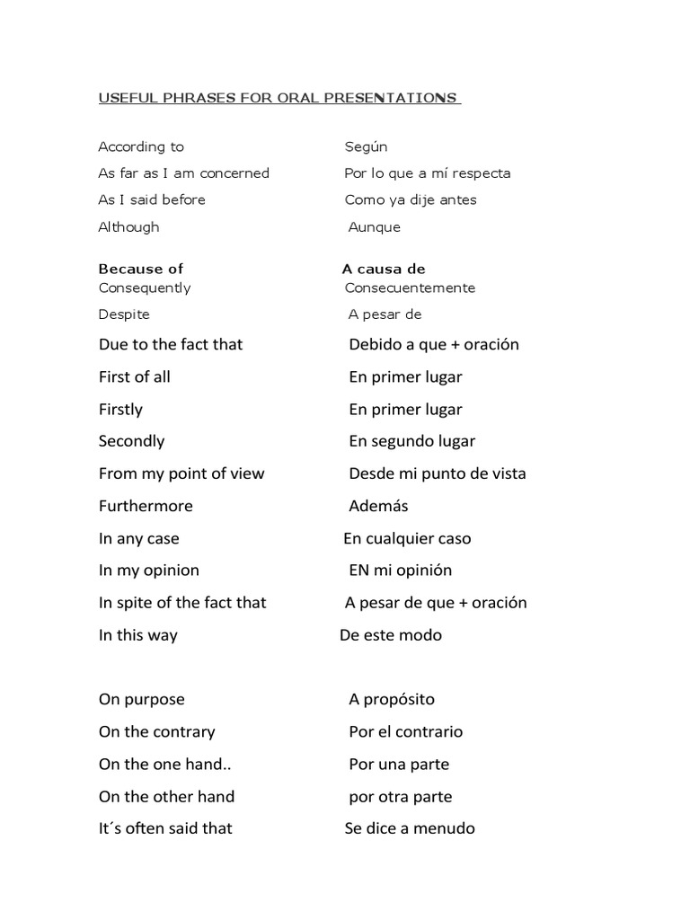 Useful Phrases For Oral Presentations | PDF | Cognition