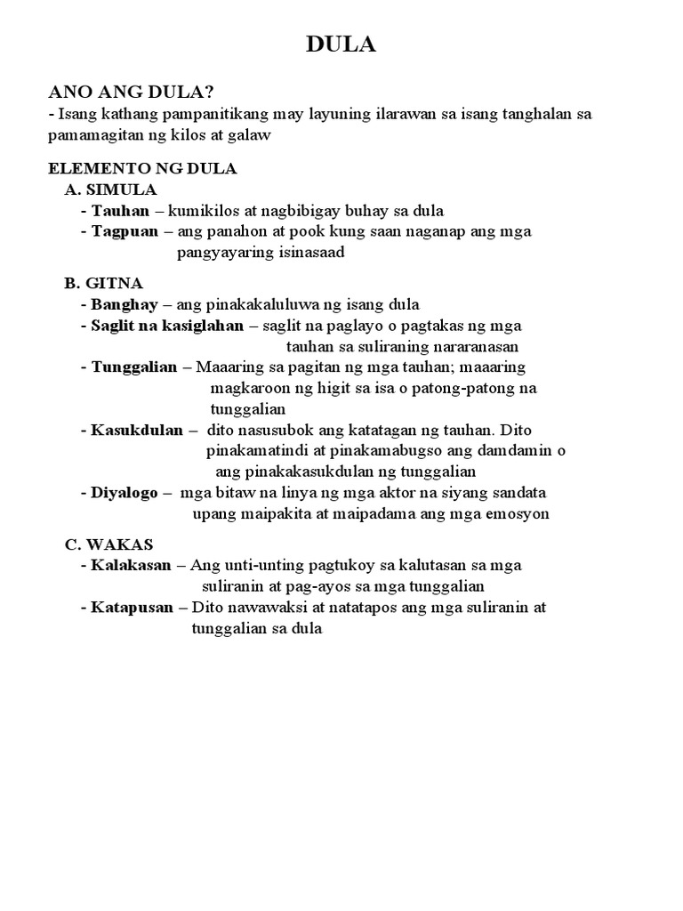 Dula at Ang Mga Elemento Nito | PDF