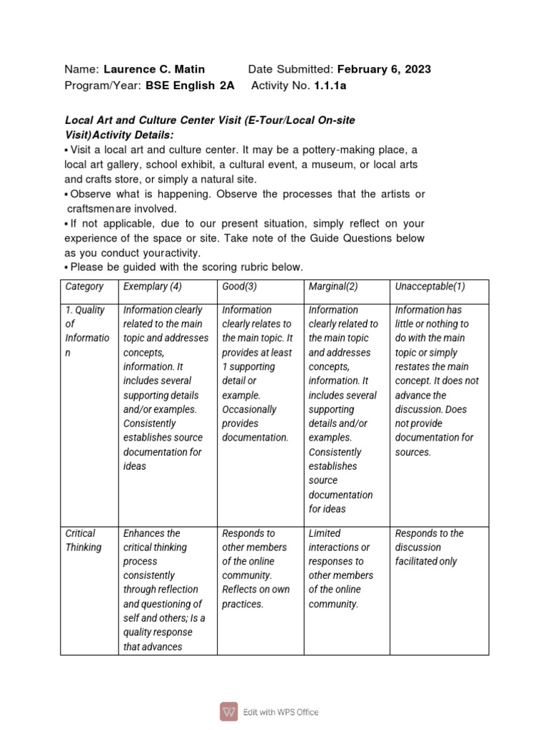 GE6 BSE2A Matin Laurence Actvity 1.1.1ab | PDF | Information | Museum