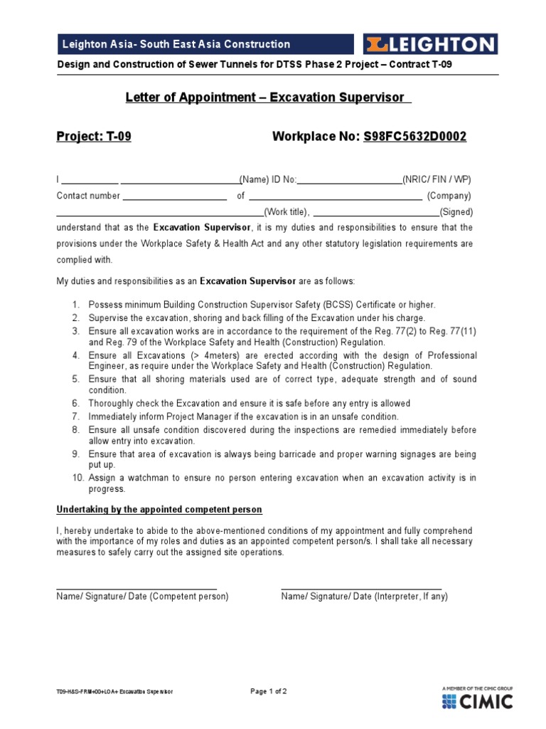 LOA - Excavation Supervisor | PDF | Occupational Safety And Health | Safety
