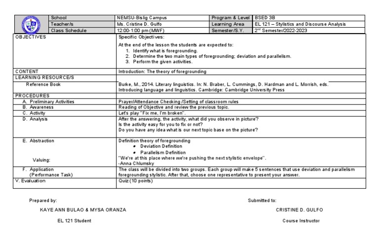 Understanding Foregrounding Through Activities: A Lesson on Identifying ...