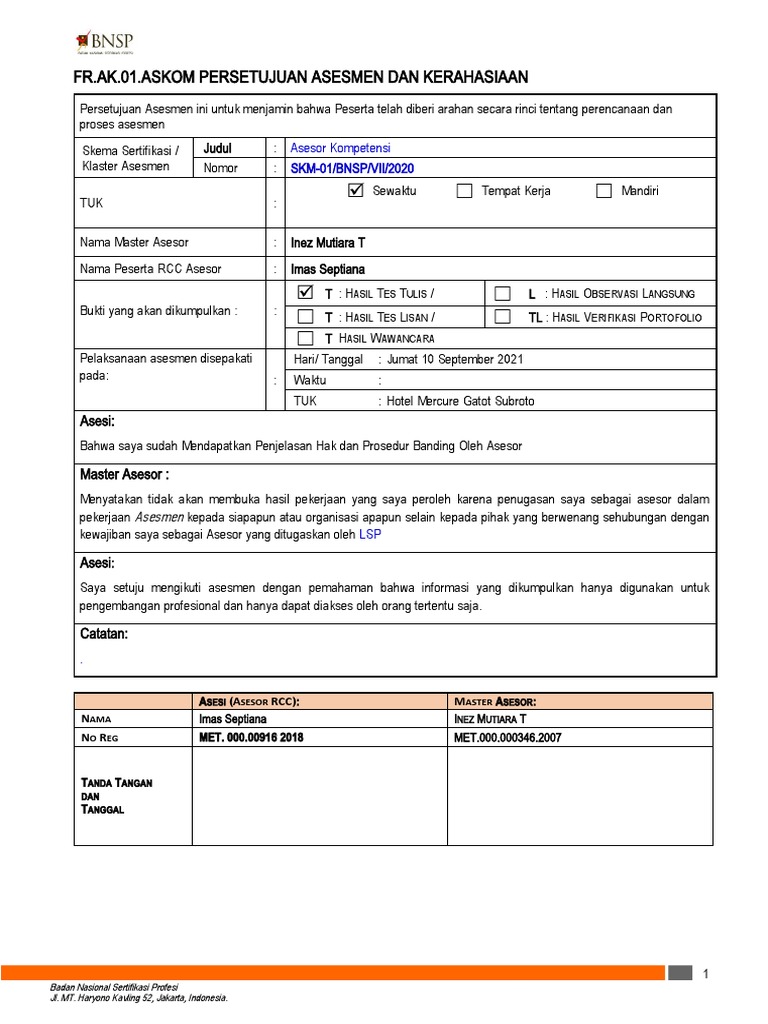 15 - FR - Ak.01.askom Persetujuan Dan Kerahasiaan | PDF