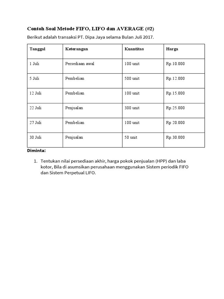 Metode Perhitungan Persediaan Akhir, HPP dan Laba Kotor Menggunakan FIFO dan LIFO | PDF