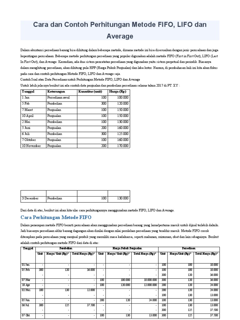 Perhitungan Metode FIFO, LIFO, Average | PDF