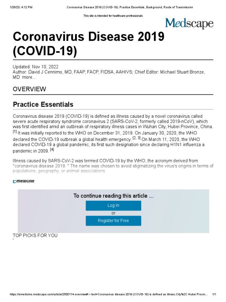Coronavirus Disease 2020 (COVID-19) - Practice Essentials, Background ...